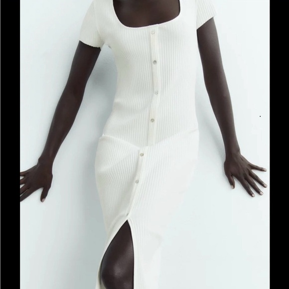 Zara | Dresses | Zara White Sheath Midi Dress Square Neck Sleeveless ...